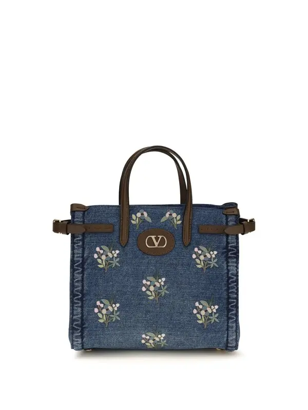 Valentino Garavani Small Antibes Handbag In Embroidered Denim