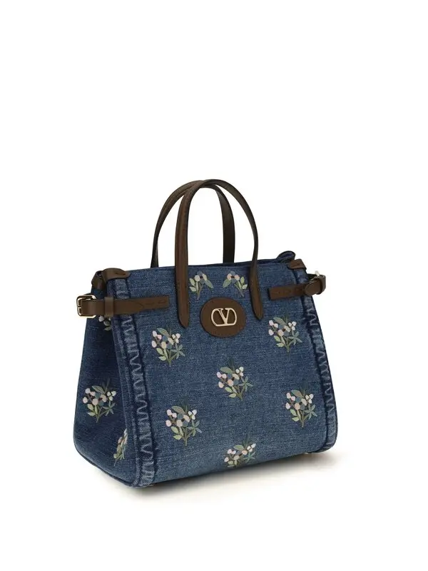 Valentino Garavani Small Antibes Handbag In Embroidered Denim