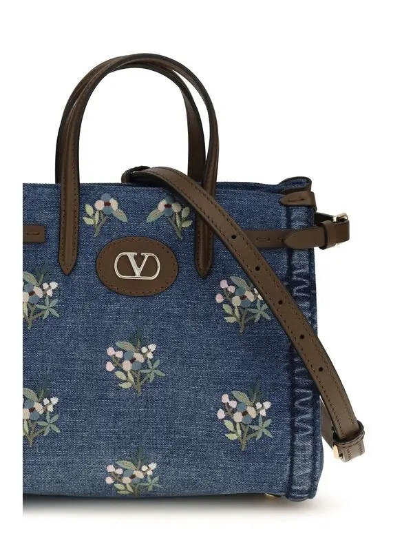 Valentino Garavani Small Antibes Handbag In Embroidered Denim