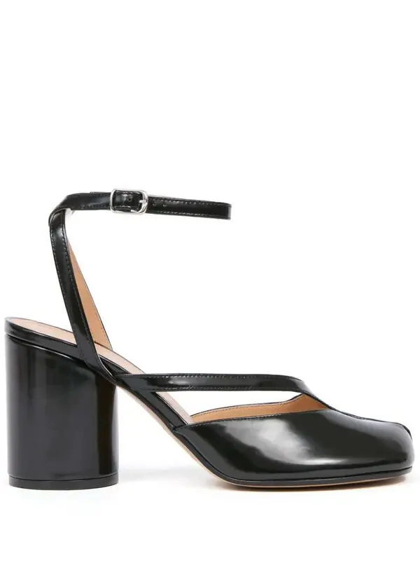 MAISON MARGIELA Calfskin Tabi Pumps With 80mm Sculpted Heel And Ankle Strap - Black