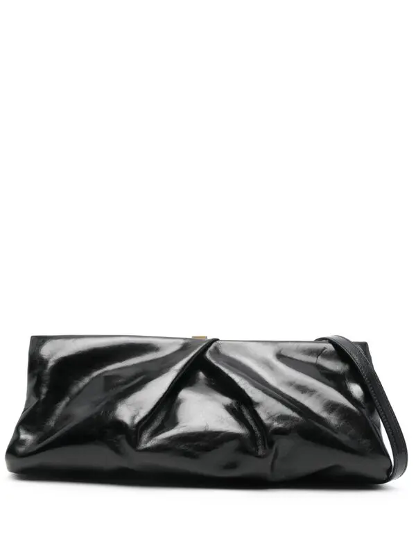 Dries Van Noten Leather Clutch With Top Handle And Shoulder Strap - Black