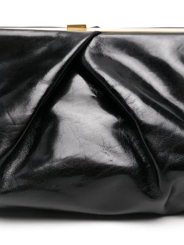 Dries Van Noten Leather Clutch With Top Handle And Shoulder Strap - Black