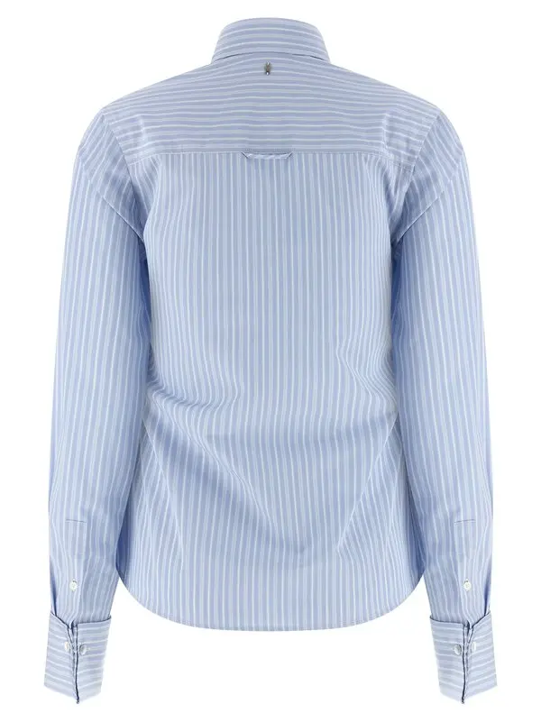 AMI Paris Striped Cotton Poplin Jabot Shirt
