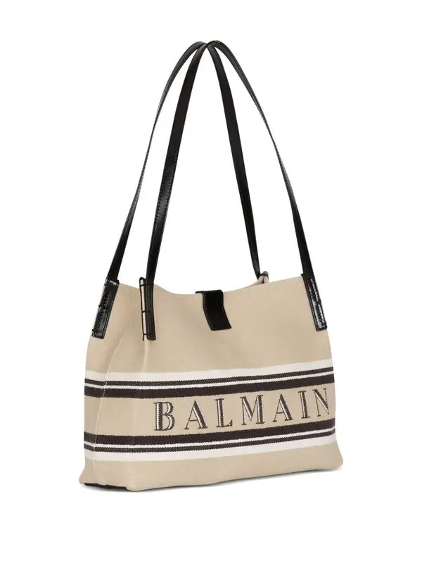 Balmain Small Canvas And Leather Tote