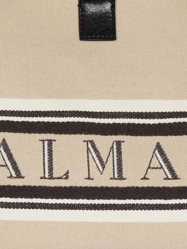 Balmain Small Canvas And Leather Tote
