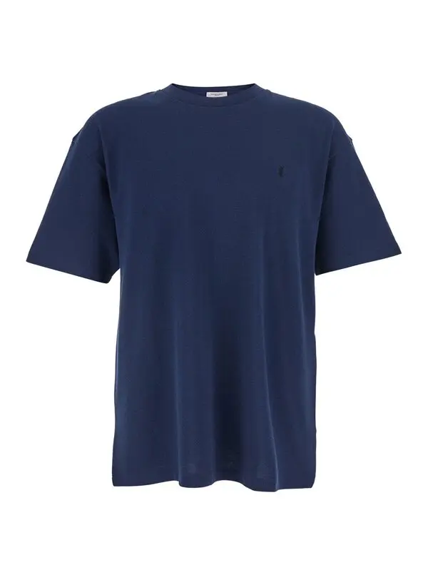 Saint Laurent Blue T-shirt With Round Neck And Short Sleeves In Cotton For - Multicolor
