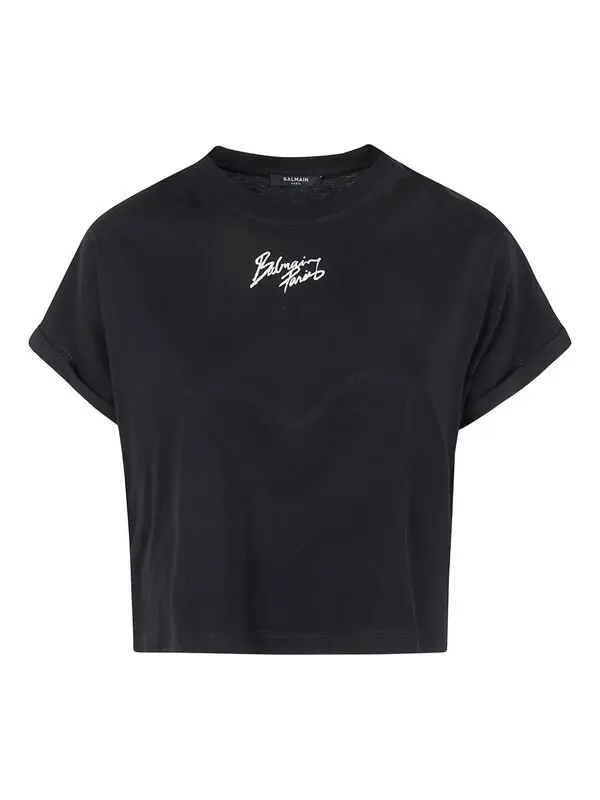 Balmain Logo Cotton Cropped T-shirt - Multicolor