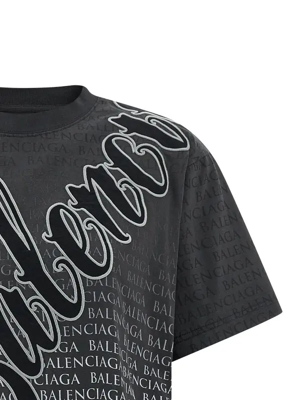 Balenciaga Cursive Logo Print T-shirt - Black