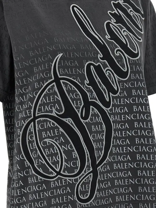 Balenciaga Cursive Logo Print T-shirt - Black
