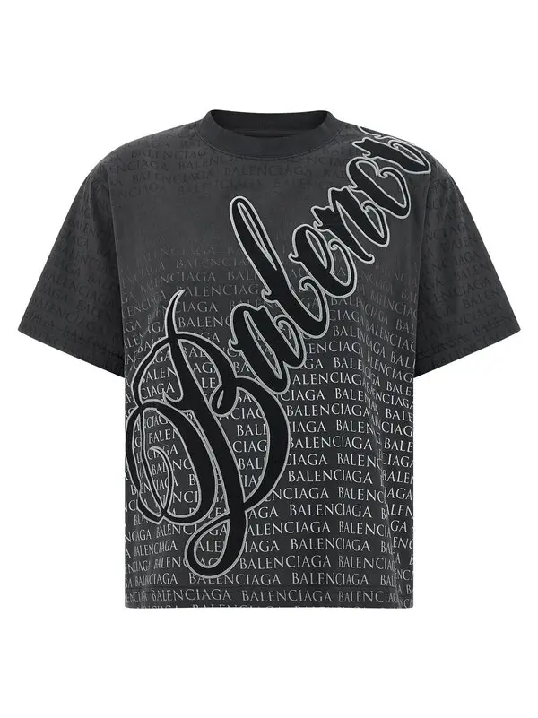 Balenciaga Cursive Logo Print T-shirt - Black
