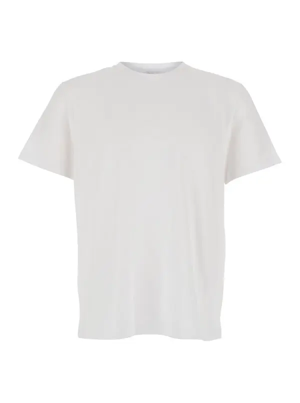 Saint Laurent Crew Neck T-shirt With Embroidered Logo On The Back In Cotton For - White