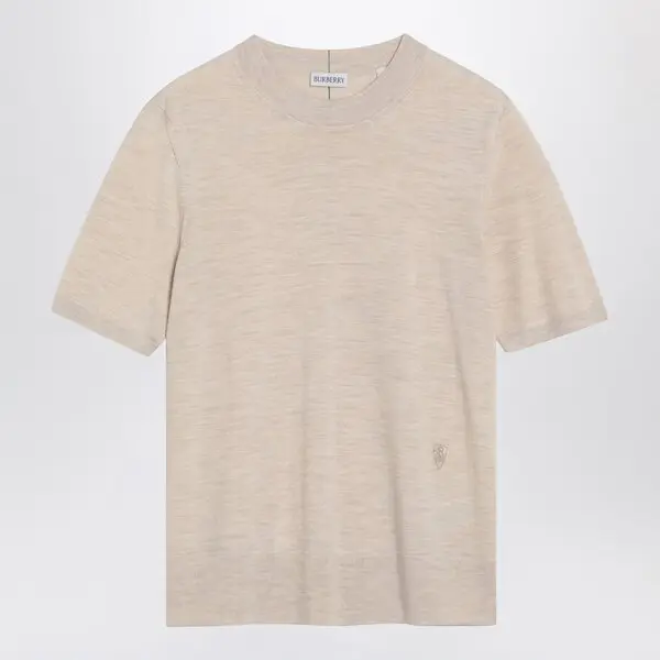 Burberry Beige Wool Crew Neck Sweater With Embroidered Logo - Brown