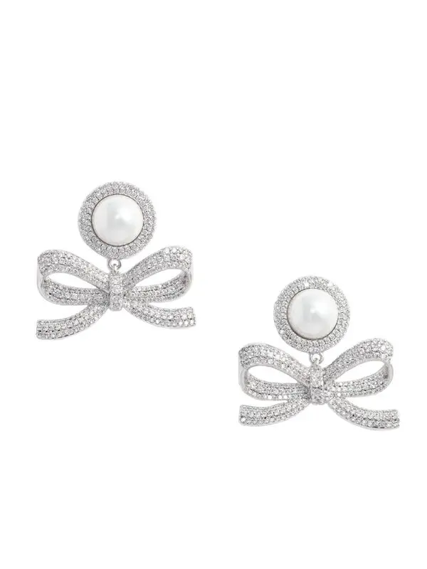 SELF-PORTRAIT Pearl Bow Drop Earrings - Multicolor