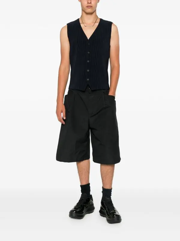 Issey Miyake Pleated V-neck Vest - Blue