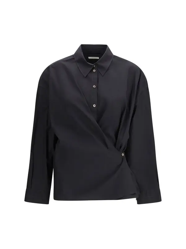 LEMAIRE Cotton Blend Shirt With Twisted Button Closure - Black