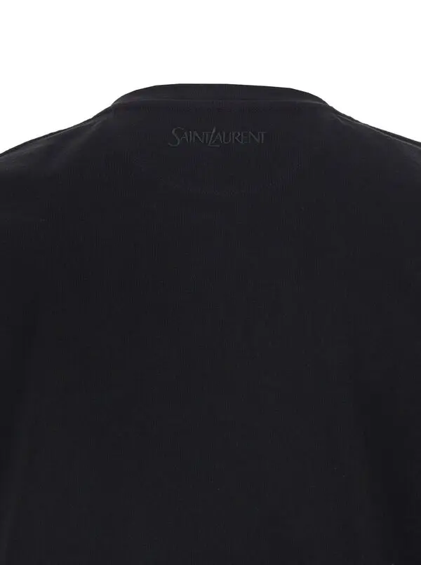 Saint Laurent Crew Neck T-shirt With Embroidered Logo On The Back In Cotton For