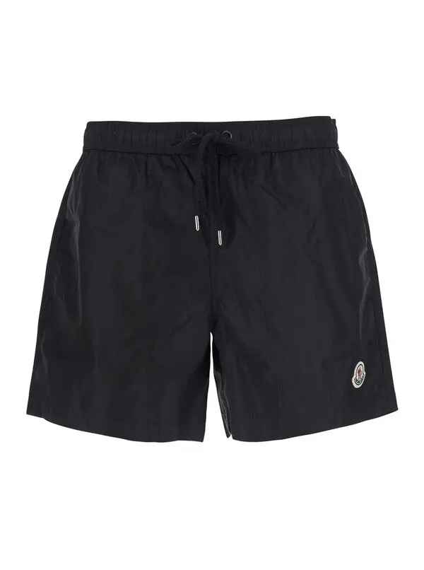 Moncler Tech Fabric Swim Shorts With Logo Patch - Black