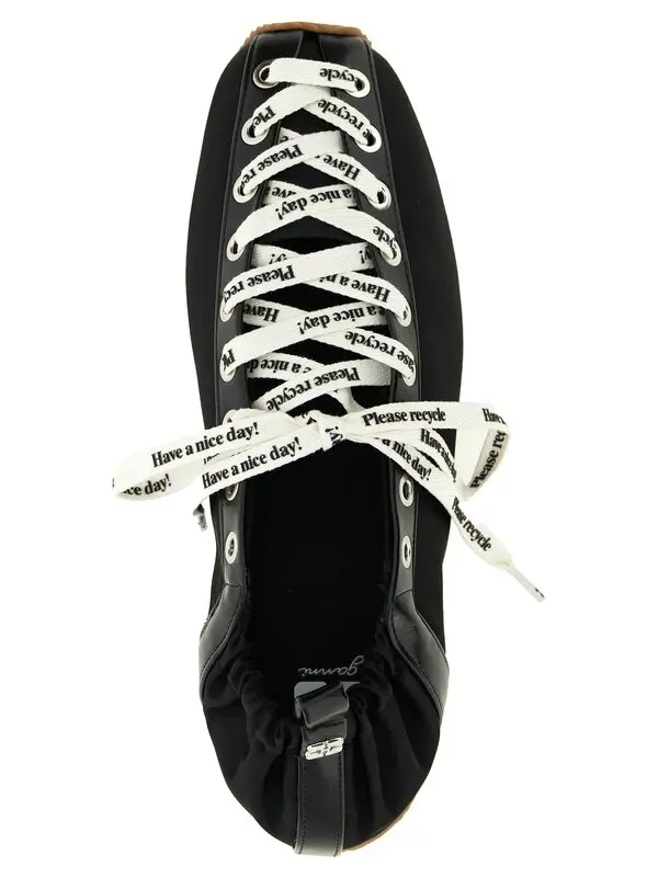 GANNI Sporty Ballet Flats With Leather-effect Details And Lace-up Closure - Black
