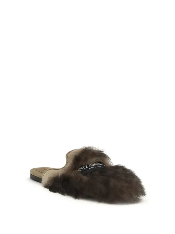 Dolce & Gabbana Sheepskin Mules - Gray