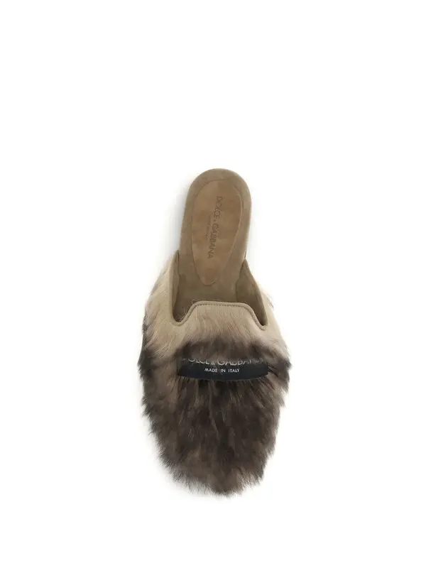 Dolce & Gabbana Sheepskin Mules - Gray