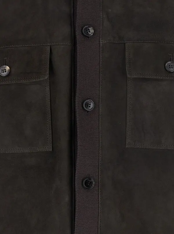 Gucci Leather Jacket With Front Pockets And Contrast Stitching