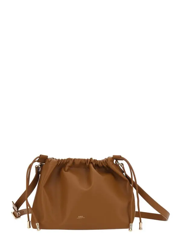 A.p.c. Ninon Crossbody Bag With Drawstring And Logo Lettering In Eco-leather - Brown