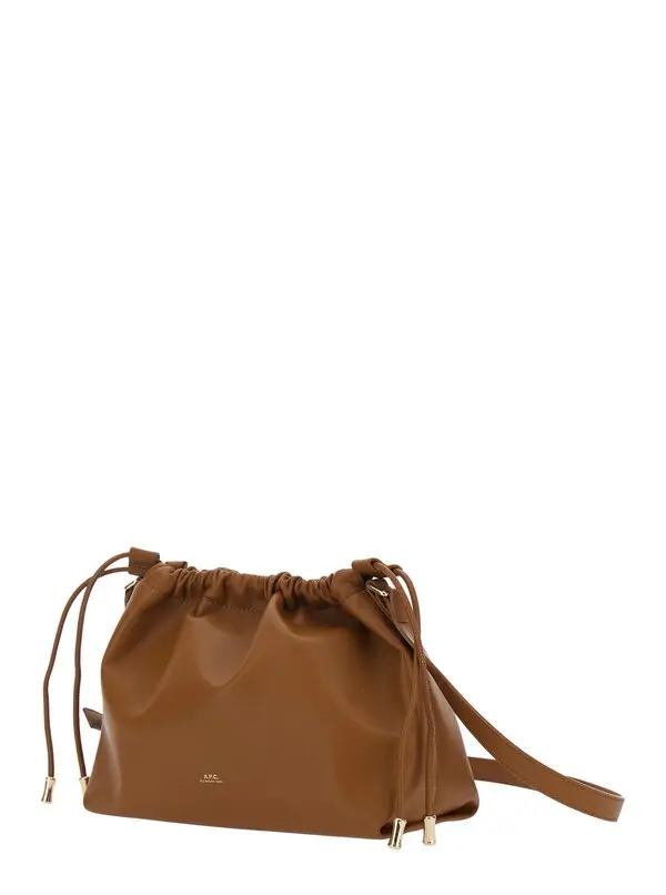 A.p.c. Ninon Crossbody Bag With Drawstring And Logo Lettering In Eco-leather - Brown