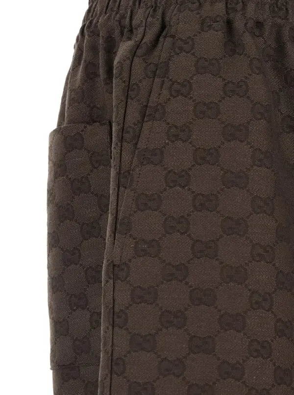 Gucci Brown Gg Motif Linen Bermuda Pants