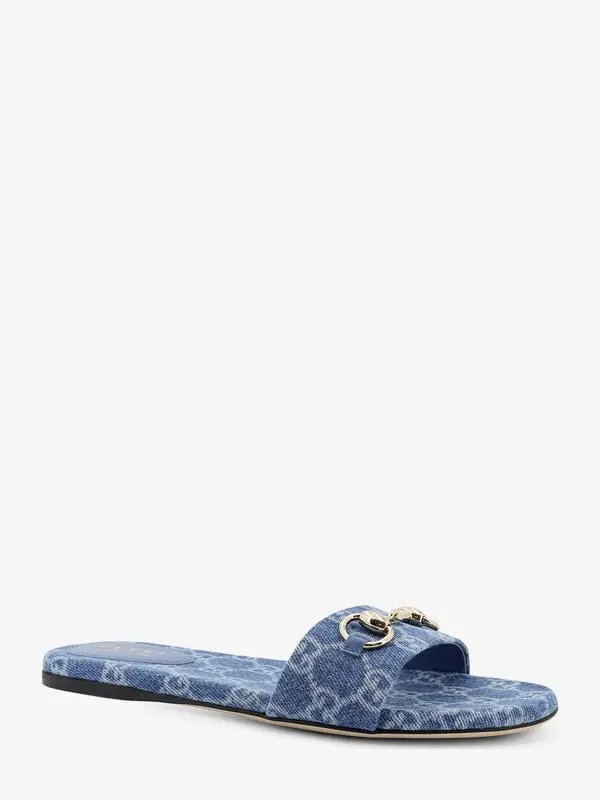 Gucci Gg Denim Sandals With Metal Horsebit - Multicolor