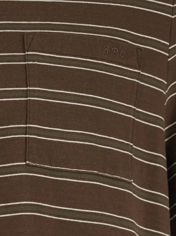 A.p.c. Brown Crew Neck T-shirt With Striped Motif And Front Logo In Cotton