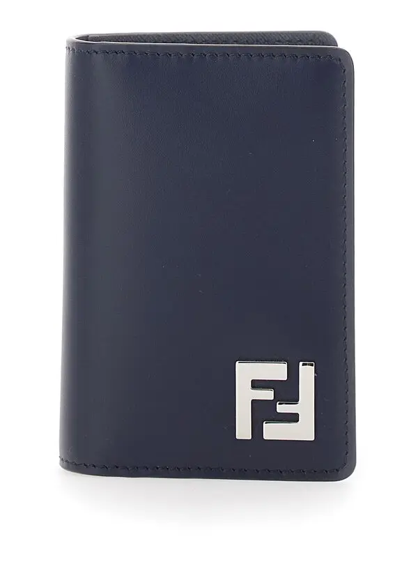 Fendi Blue Leather Card Holder With Ff Logo Plate On The Front For - Multicolor