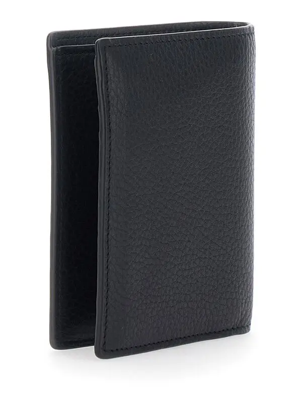 Saint Laurent Cassandre Card Holder With Hammered Leather Front Plate Black - Multicolor