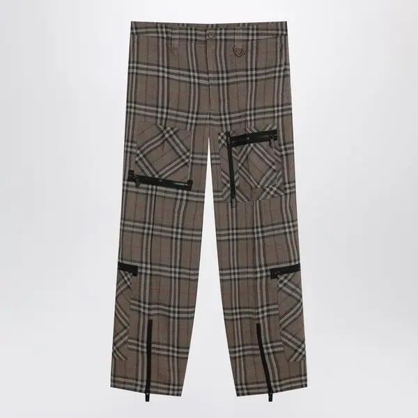 Burberry Cargo Pants In Silk Blend With Check Pattern