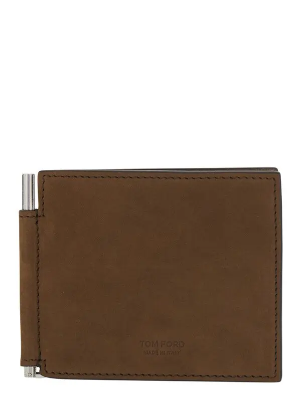 TOM FORD Wallet With Embossed Logo Lettering And Money Clip In Leather For - Brown