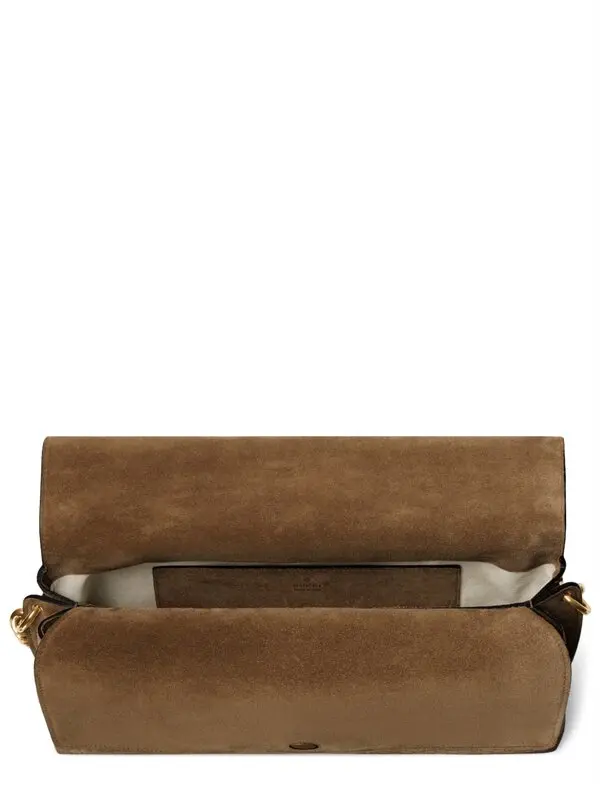 Gucci Suede Gg Monogram Shoulder Bag With Chain Strap - Brown