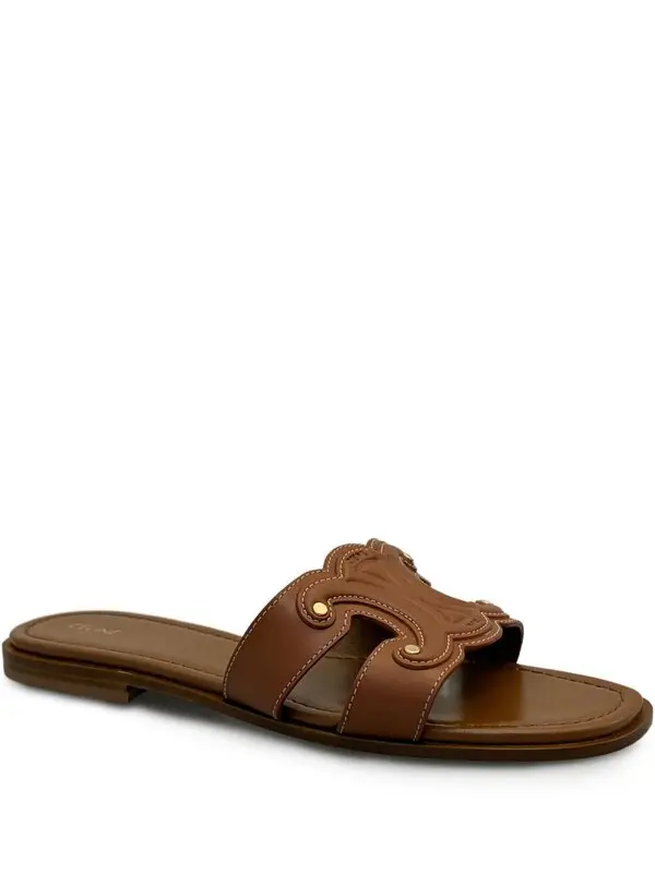 Celine Leather Flat Sandals With Triomphe Motif