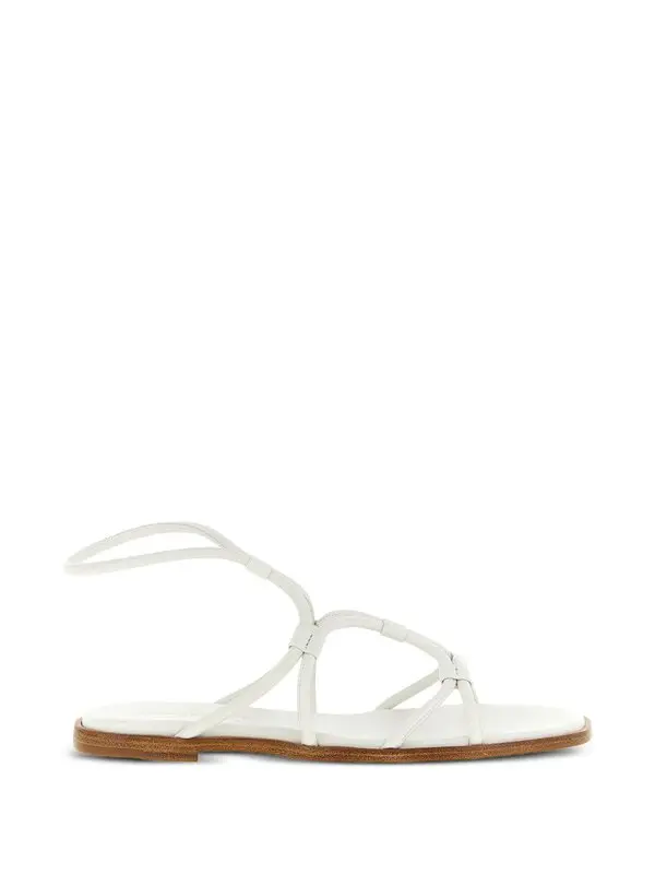 GIANVITO ROSSI White Leather Flat Ankle Strap Sandals - Multicolor