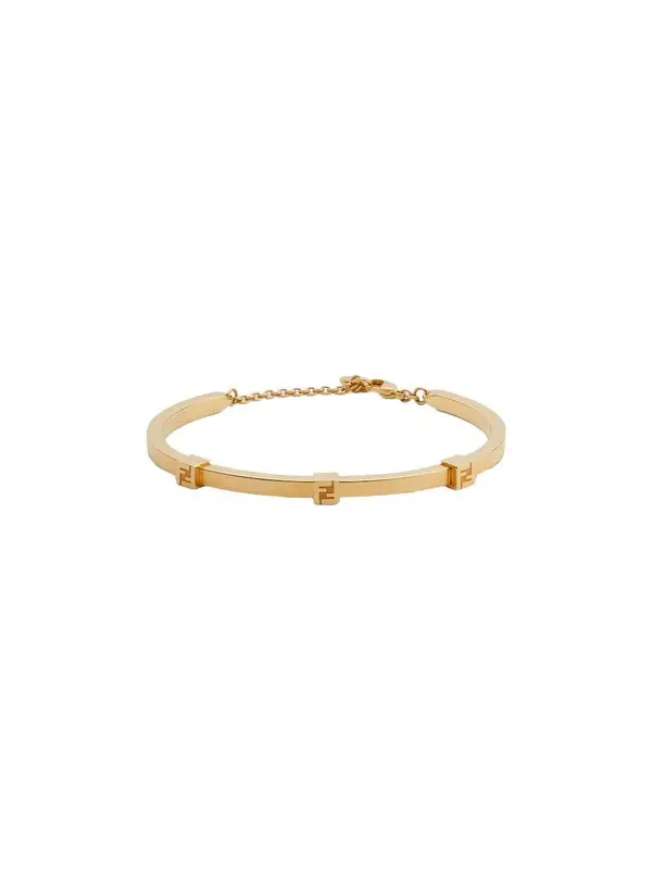 Fendi Gold Rigid Bracelet With Logo Plate - Multicolor