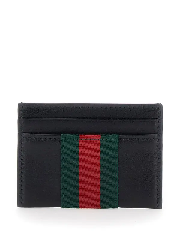 Gucci Black Card Holder With Web Detail In Leather For - Multicolor