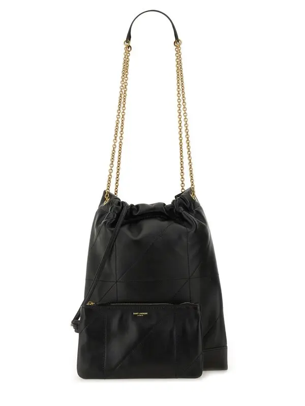 Saint Laurent Quilted Lambskin Bucket Bag With Chain Strap - Black
