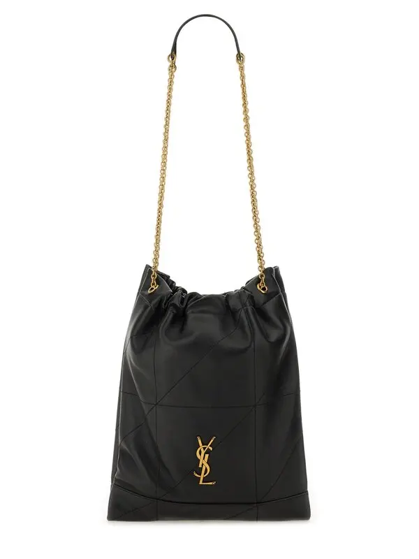 Saint Laurent Quilted Lambskin Bucket Bag With Chain Strap - Black