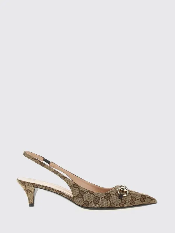 Gucci Monogrammed Pumps With Gold-tone Hardware - Cream