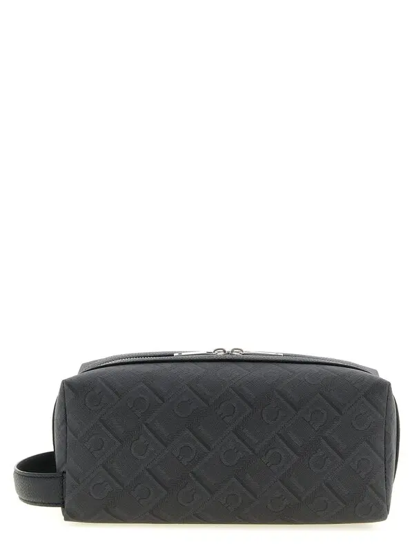 FERRAGAMO Monogram" Coated Fabric Dopp Kit - Black