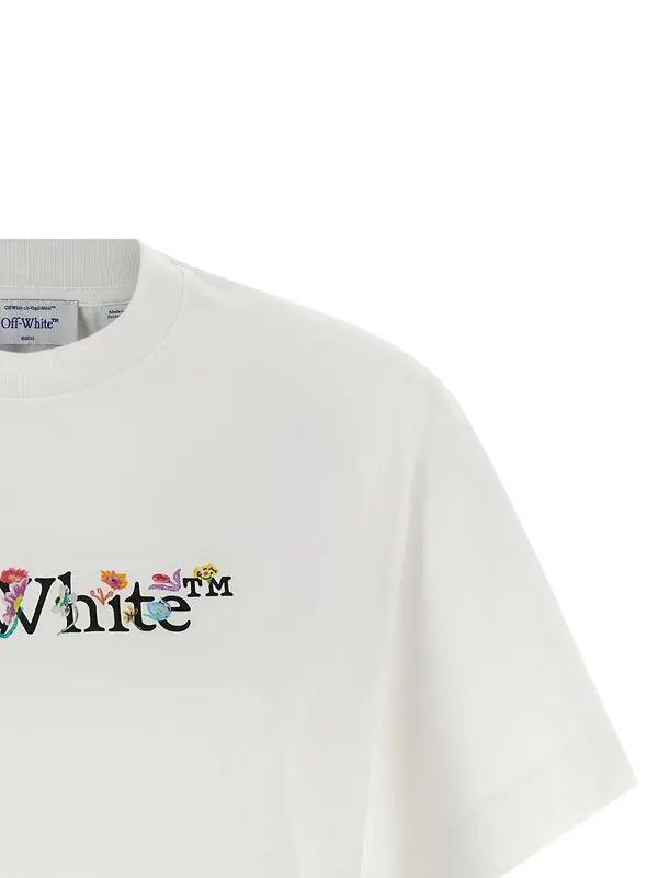 Off-White Bookish Glowing Flower" Cropped T-shirt - White