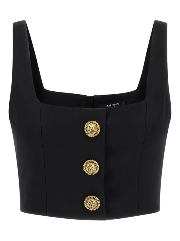 Balmain Wool Brassiere Top With Lion Head Buttons - Multicolor