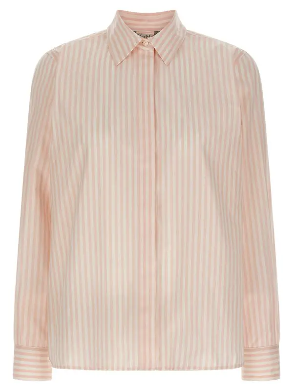 Max Mara Striped Cotton Poplin Shirt With Logo Appliqu
