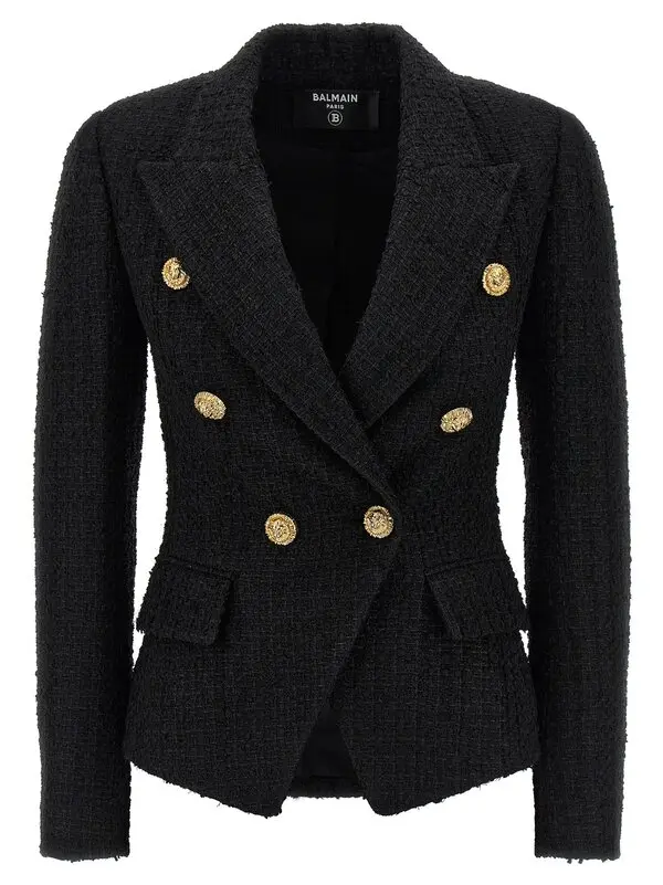 Balmain Double-breasted Tweed Blazer With Metal Button Detail