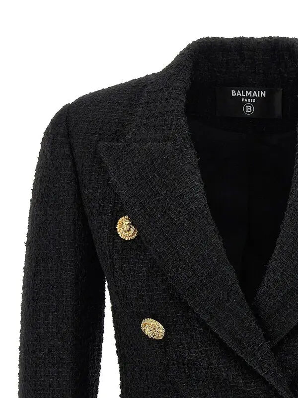 Balmain Double-breasted Tweed Blazer With Metal Button Detail