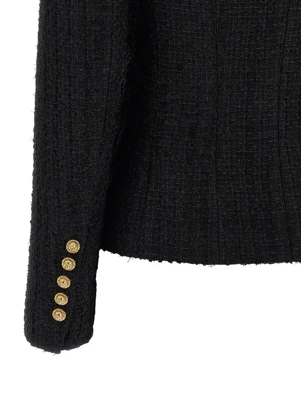 Balmain Double-breasted Tweed Blazer With Metal Button Detail