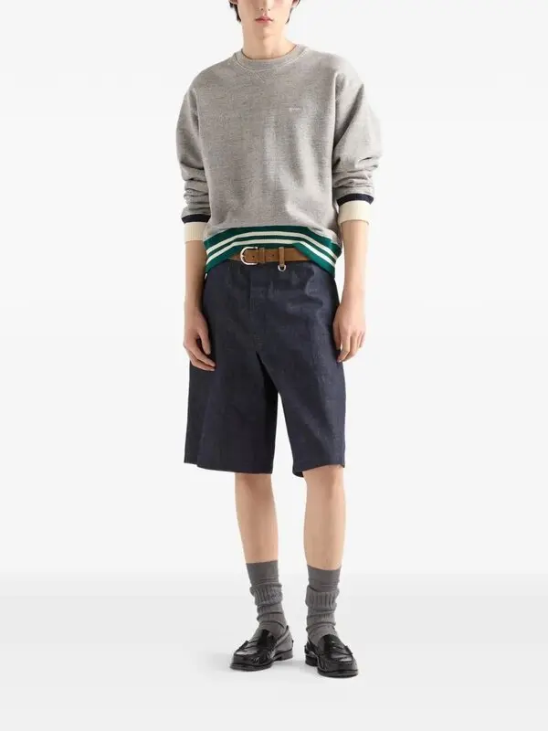 Prada Crewneck Sweatshirt With Striped Ribbed Hem
